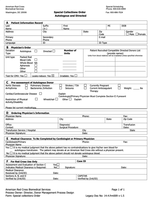 Directed Donation Order Forms — Safe Blood Donations & Transfusions ...