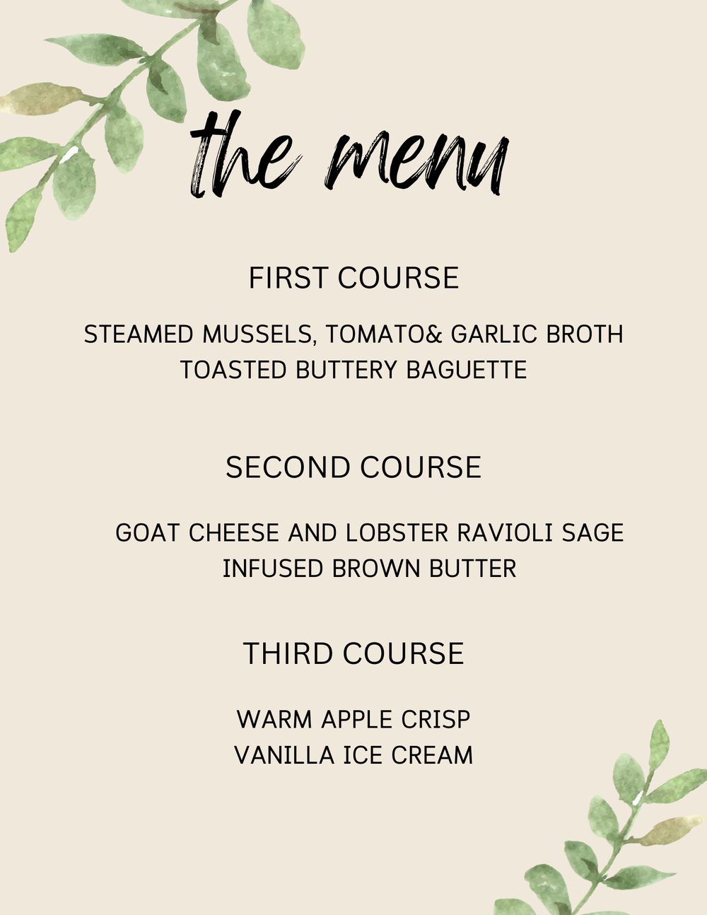 Recent meu plans — Gabe's Gourmet Personal Chef Services LLC