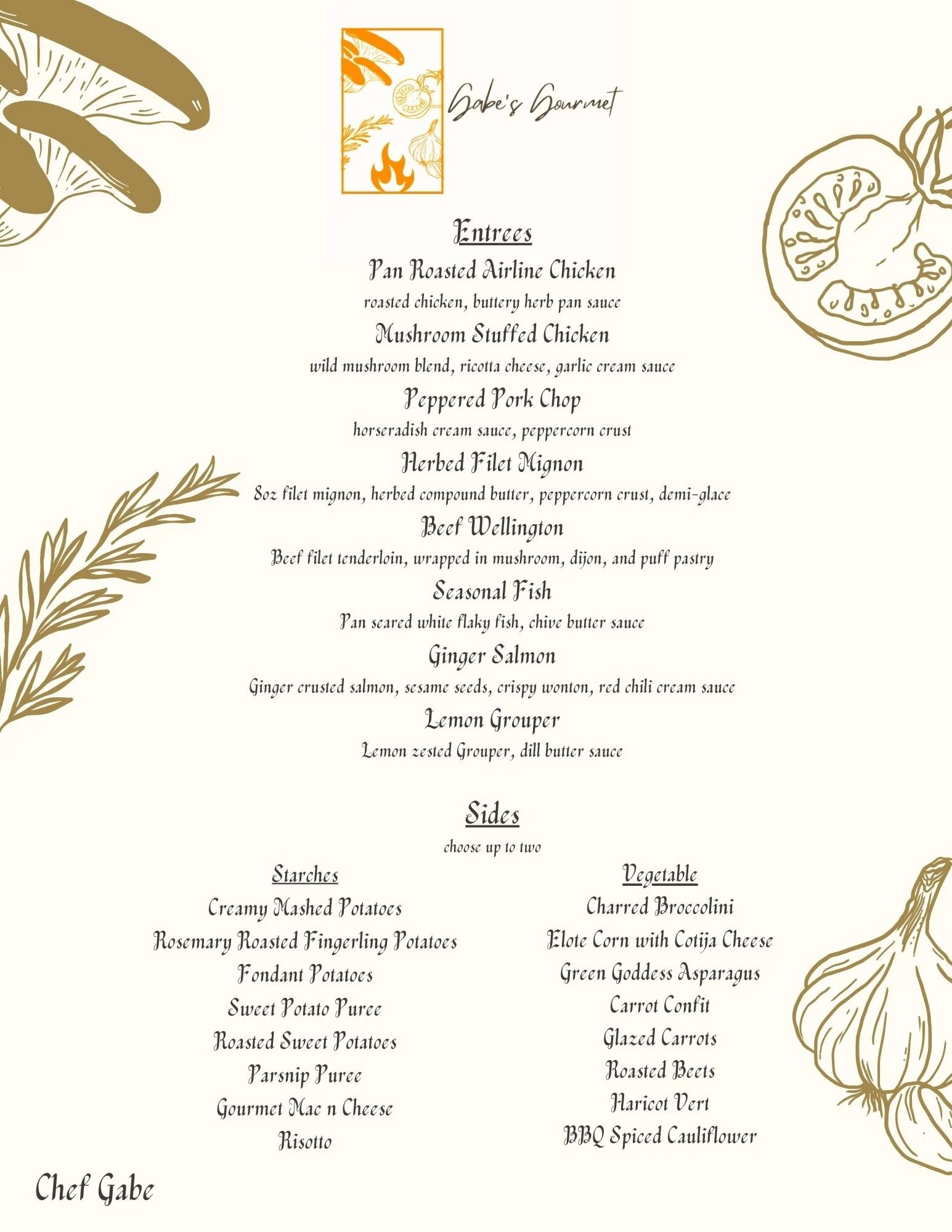 Recent meu plans — Gabe's Gourmet Personal Chef Services LLC