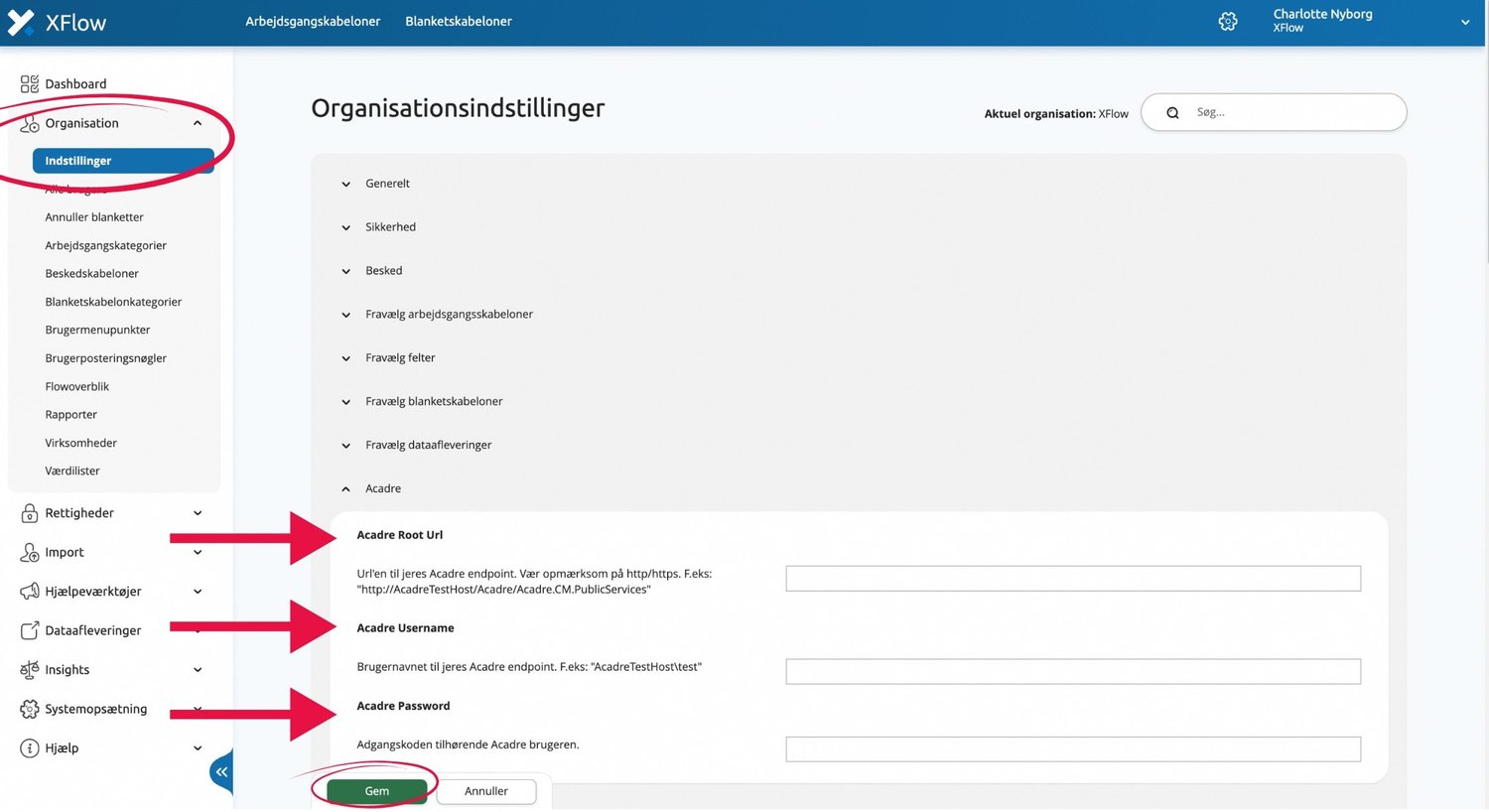 Integrationer: Acadre — XFlow Support