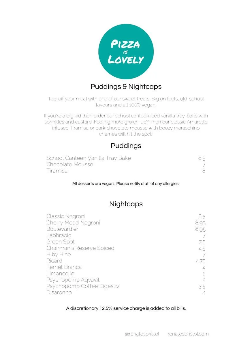 Restaurant Menu — Renatos Bar and Restaurant