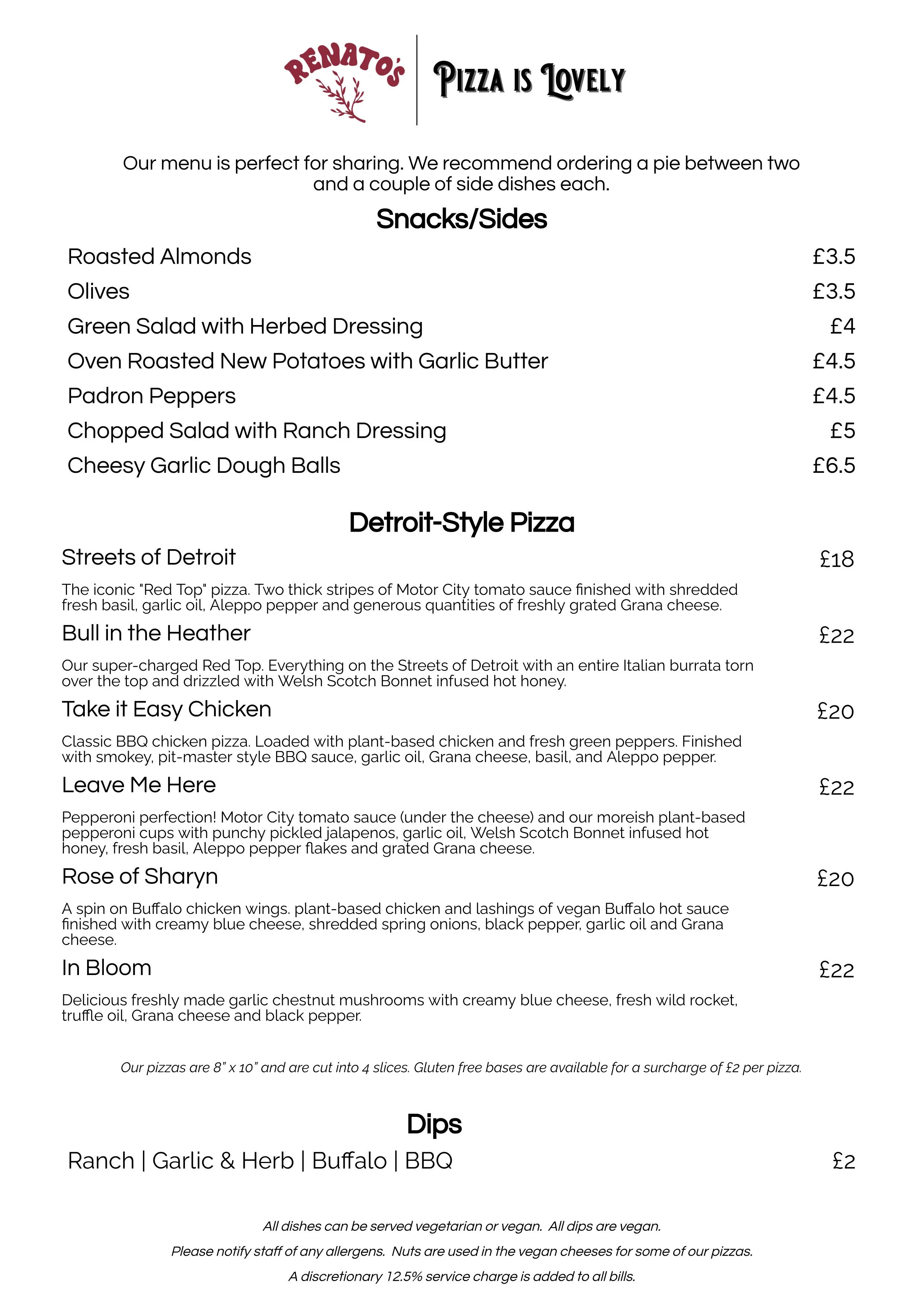 Restaurant Menu — Renatos Bar and Restaurant