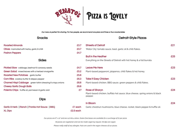 Restaurant Menu — Renatos Bar and Restaurant