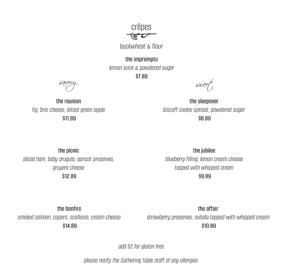 Café Menu — The Gathering Table