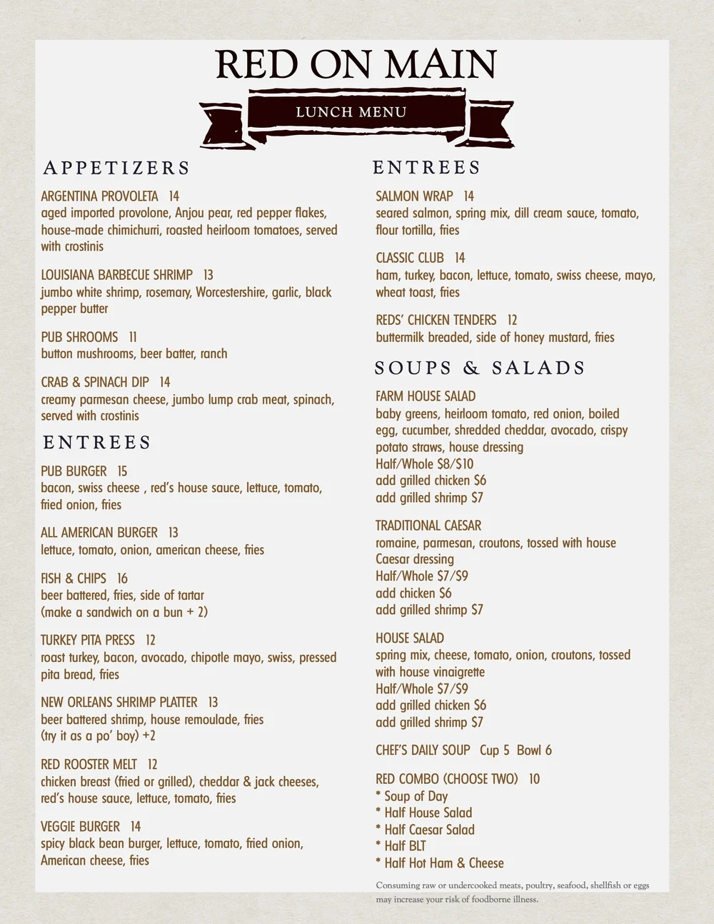 Menu — Red On Main | Chef-Inspired Bistro in Madison, Indiana
