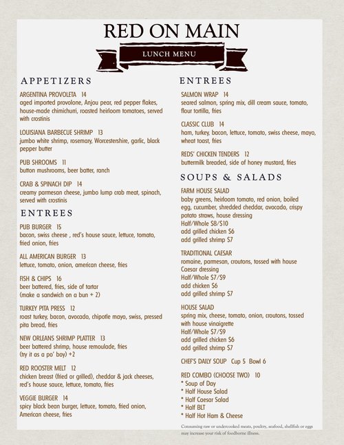 Menu — Red On Main | Chef-Inspired Bistro in Madison, Indiana