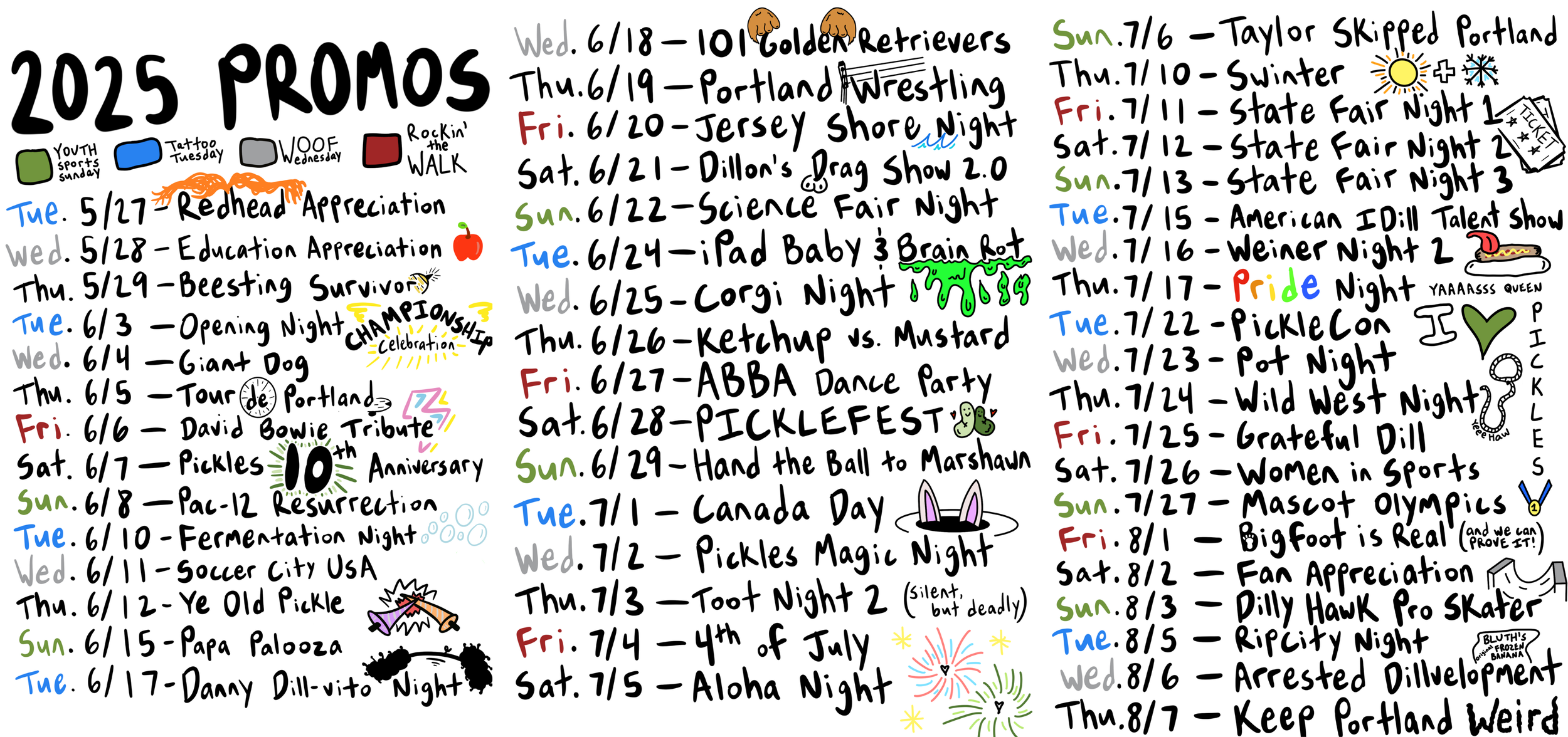 PORTLAND PICKLES ANNOUNCE 2025 PROMO SCHEDULE — PORTLAND PICKLES BASEBALL
