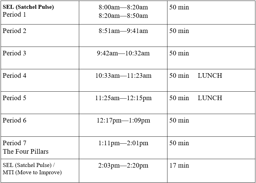 Bell Schedule — P.S. 12 Dr. Jacqueline Peek Davis || PS 12, PS 12 ...