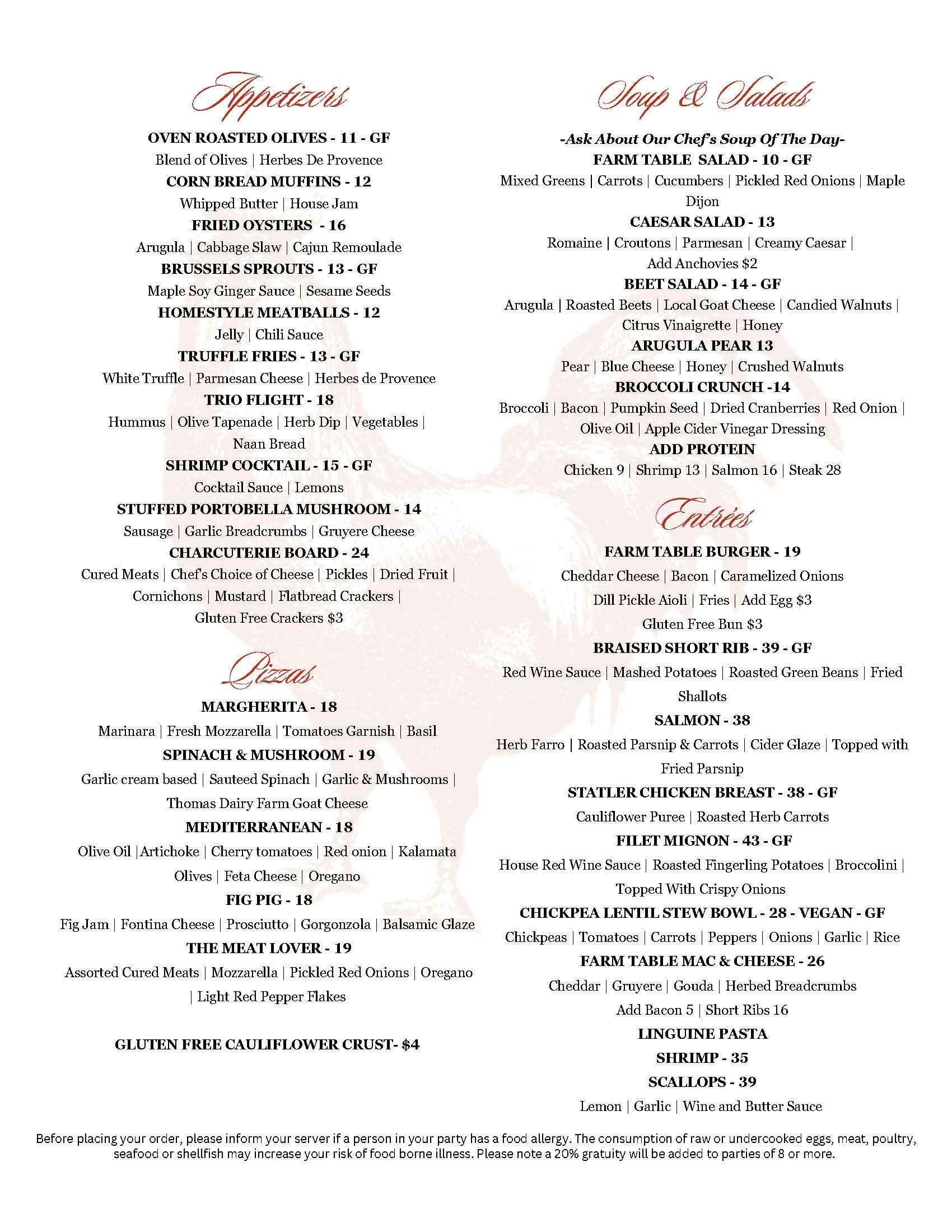 Menu — The Farm Table