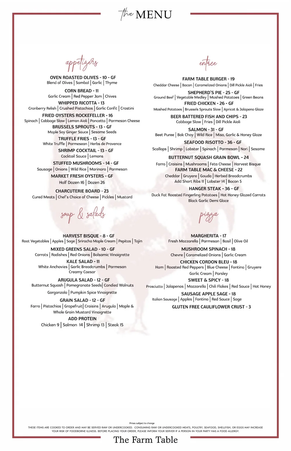 Menu — The Farm Table