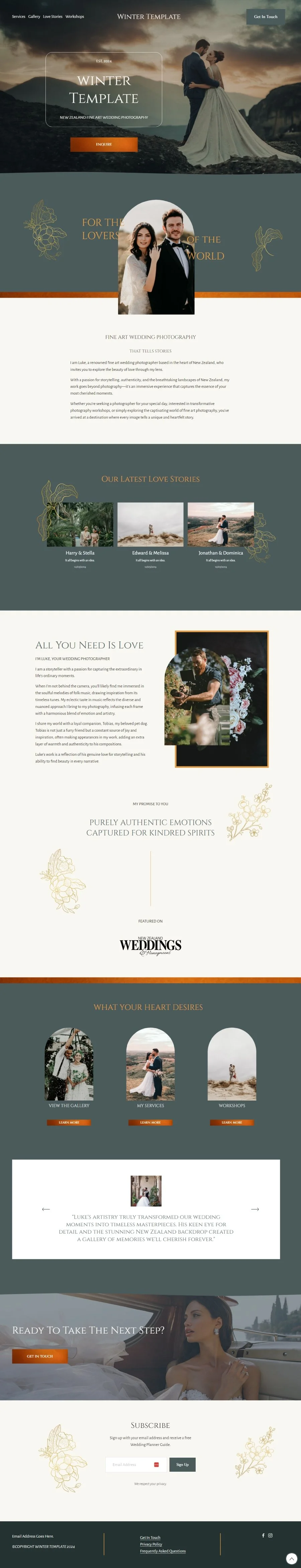 Wedding Photographer Website Template — West Coast Digital NZ