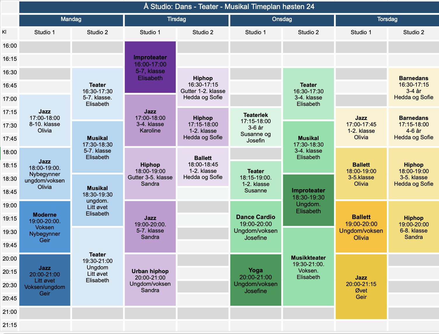 Timeplan — Å Studio