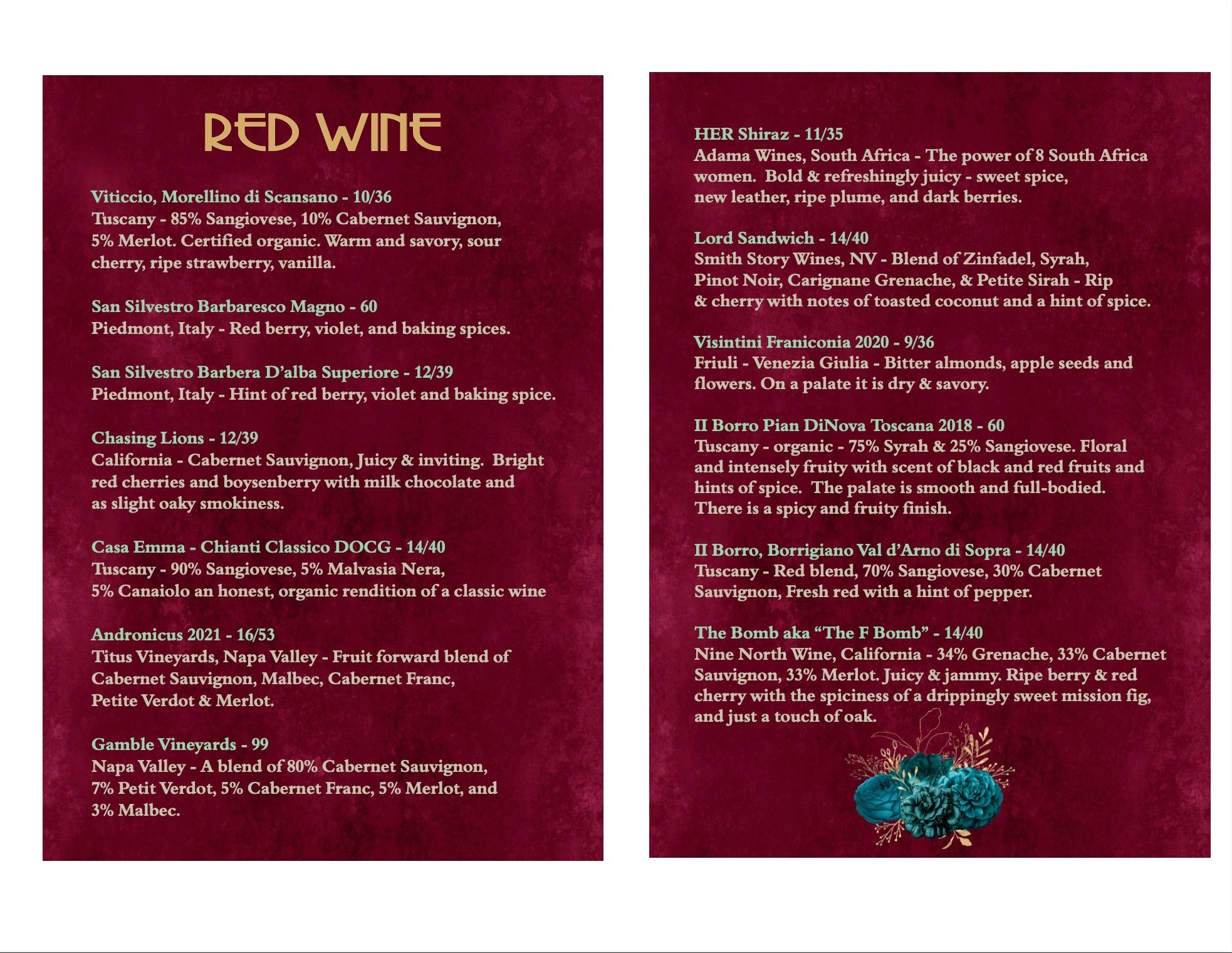 Menu and House Rules — Sips On Second