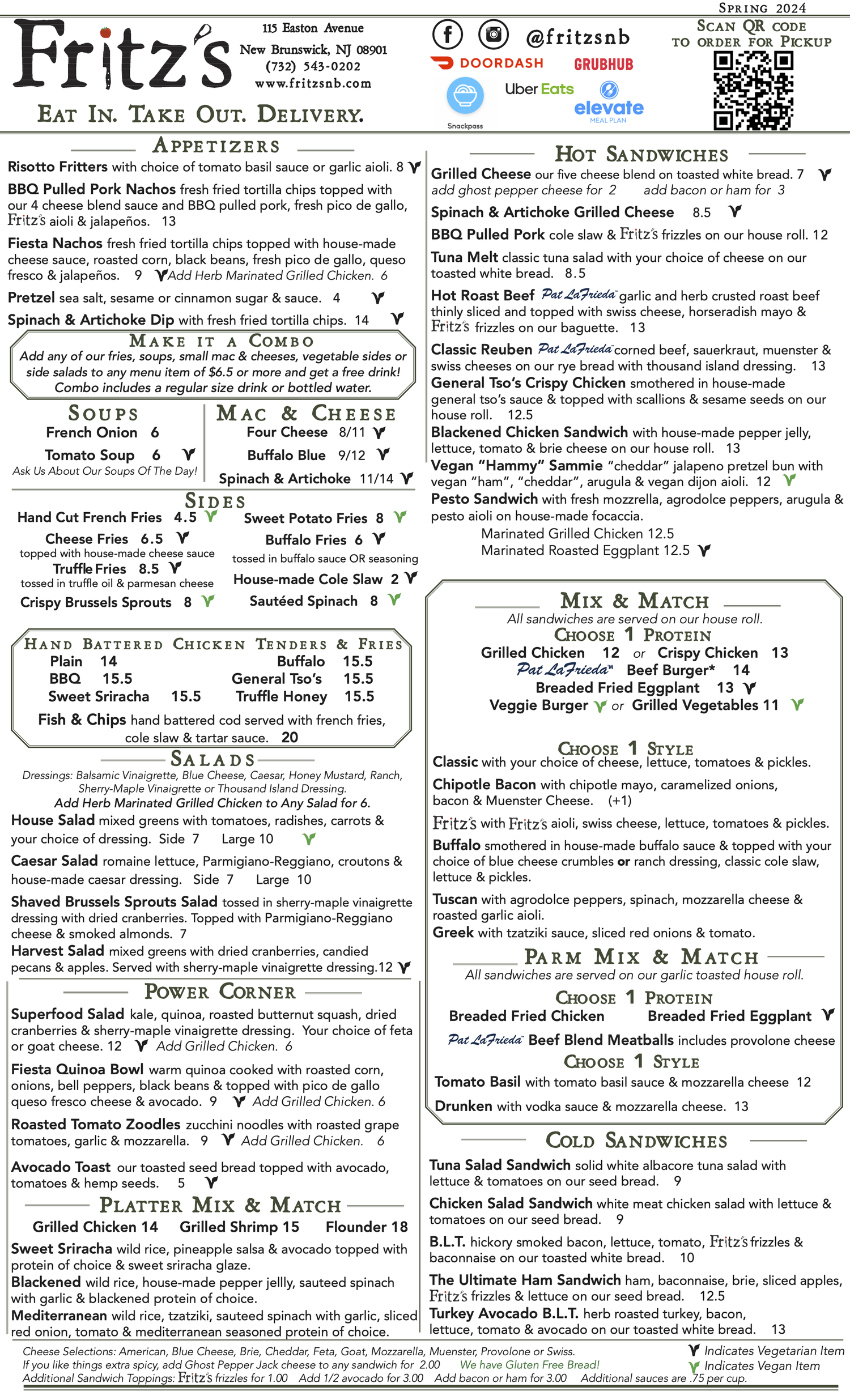 Restaurant Menu — Fritz's