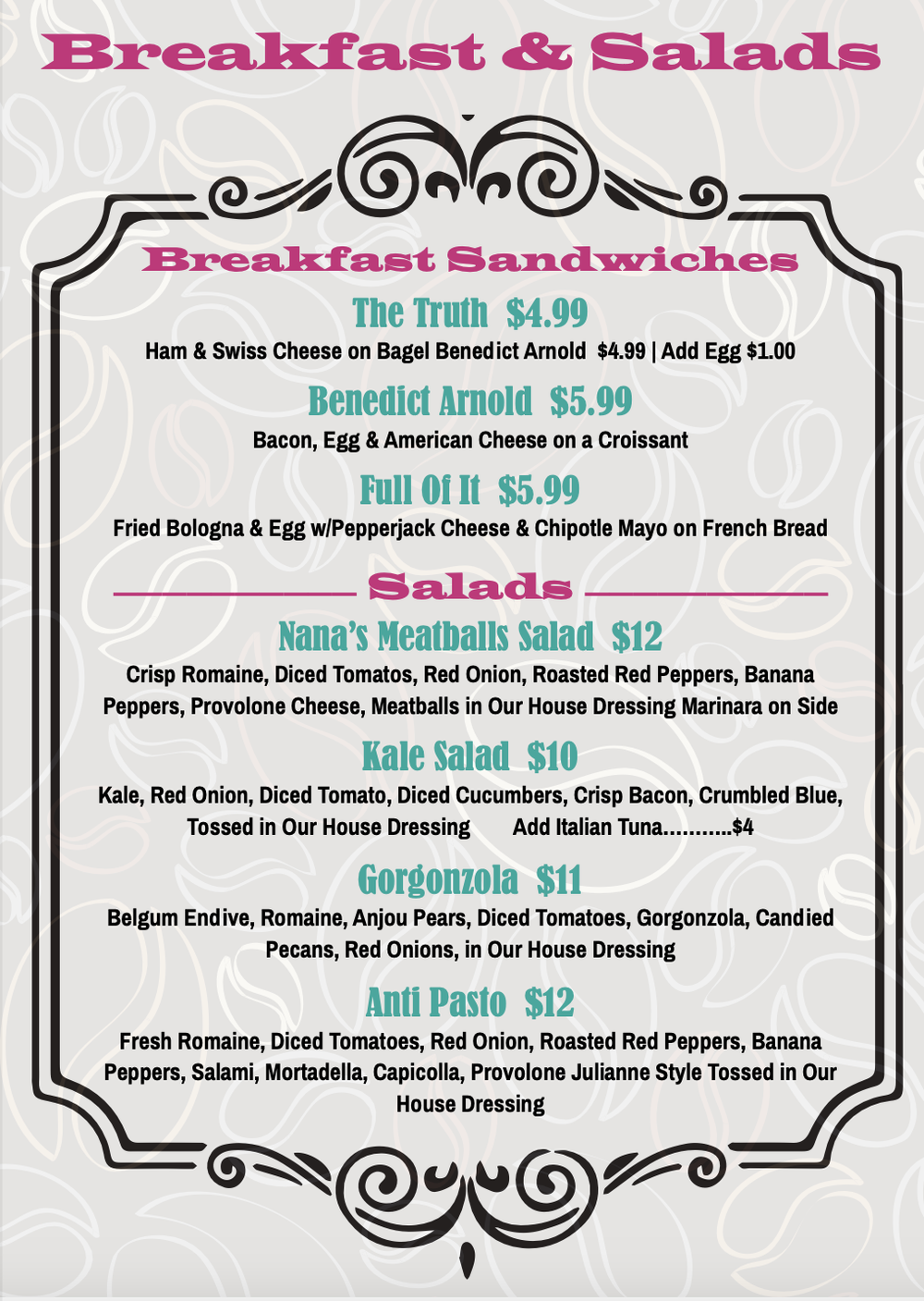 MENU — Fulla Beans Cafe