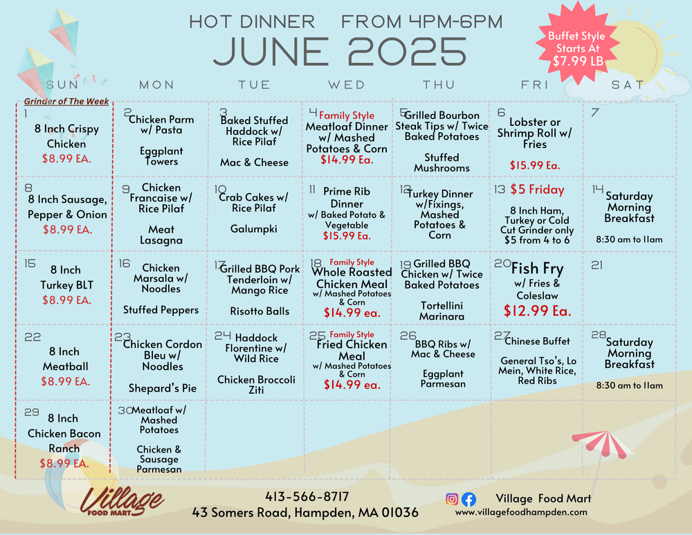 Lunch/Dinner Menus — Village Food Mart