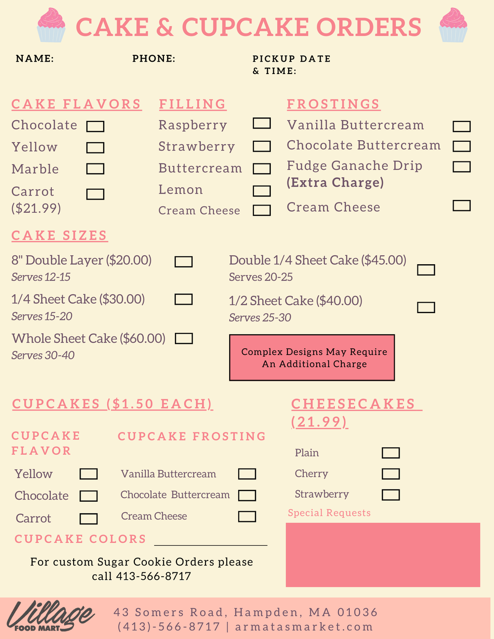 Bakery Menu — Village Food Mart