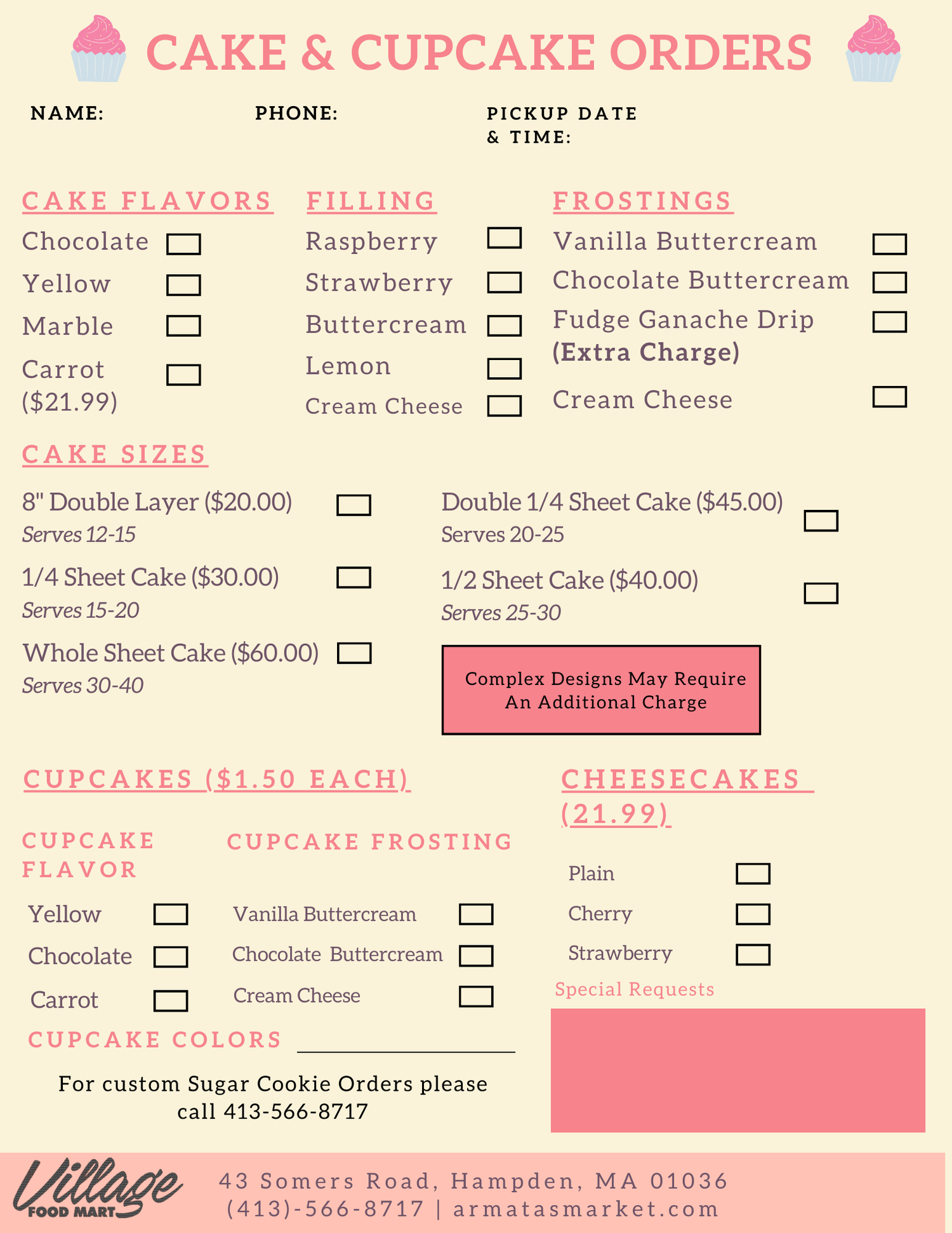 Bakery Menu — Village Food Mart