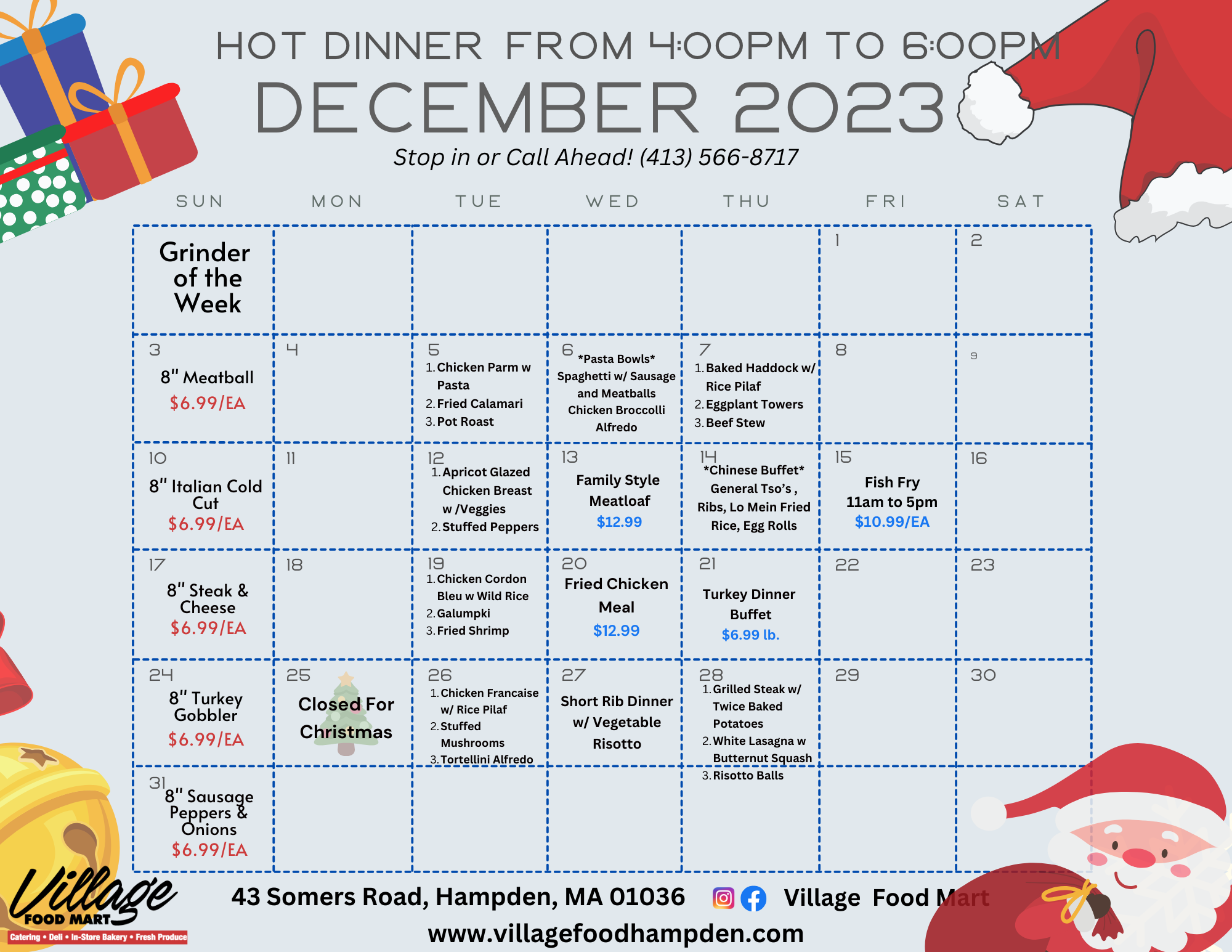 Lunch/Dinner Menus — Village Food Mart