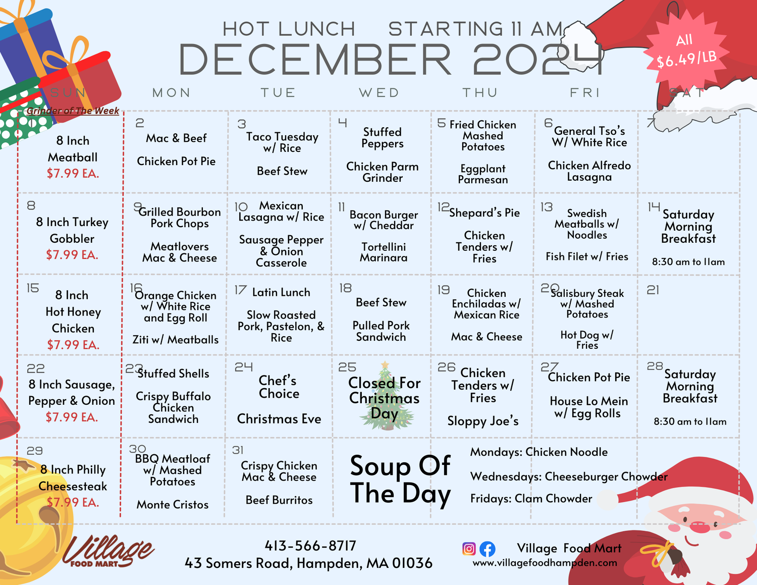 Lunch/Dinner Menus — Village Food Mart