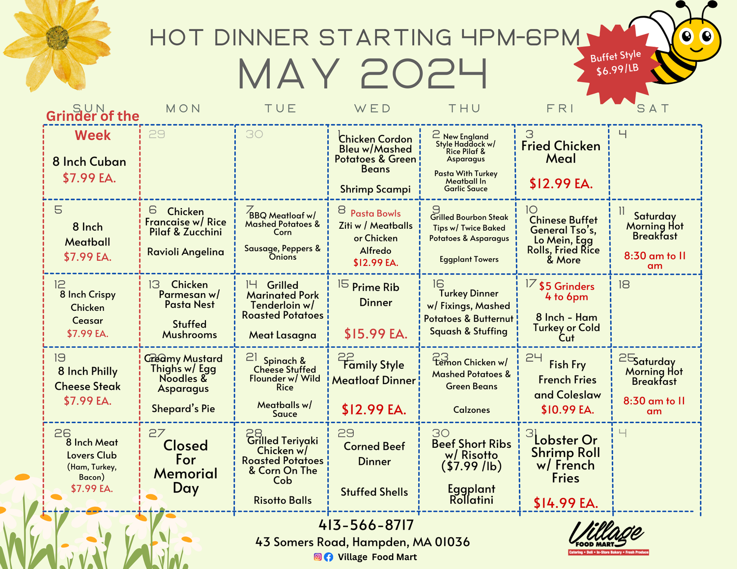 Lunch/Dinner Menus — Village Food Mart