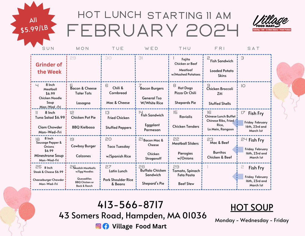 Lunch/Dinner Menus — Village Food Mart