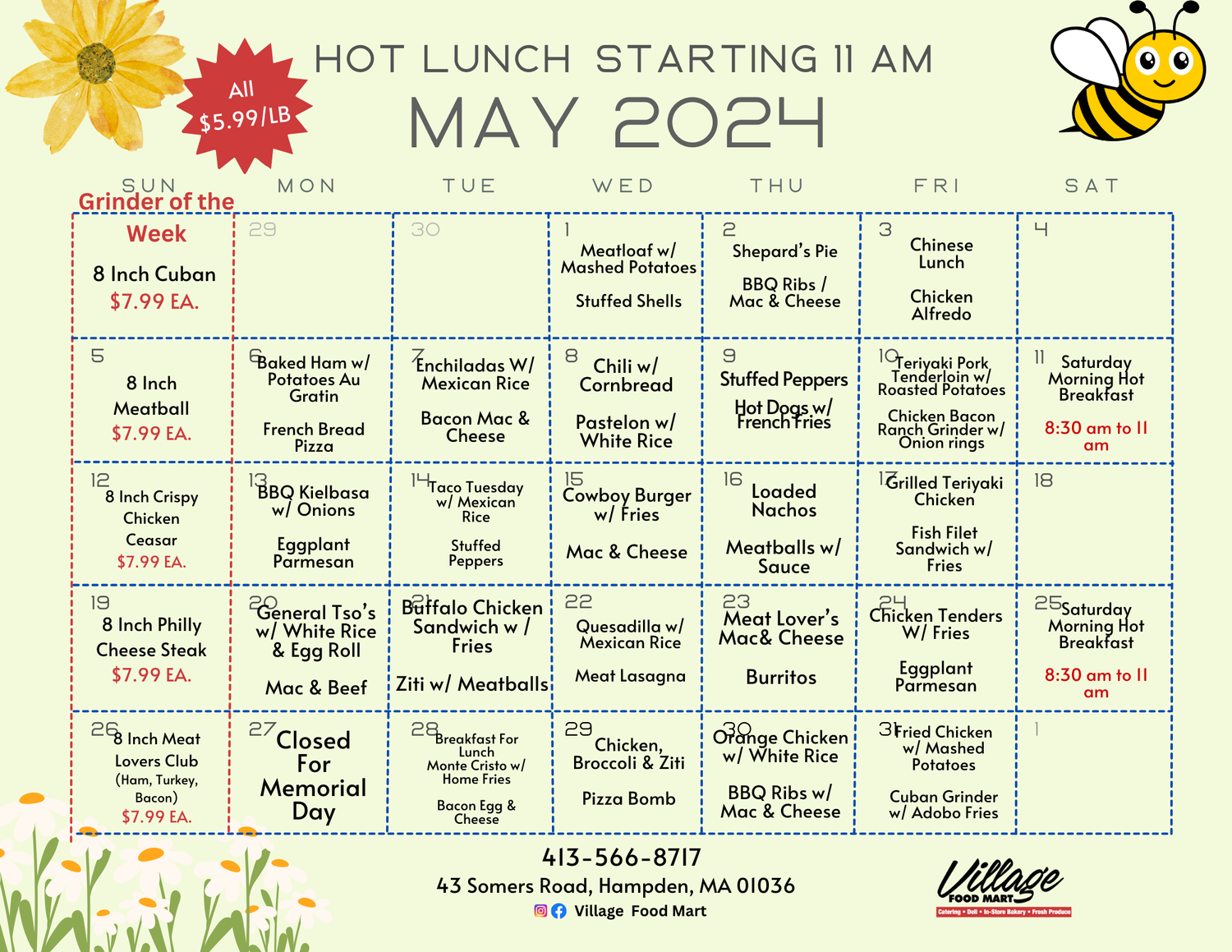 Lunch/Dinner Menus — Village Food Mart