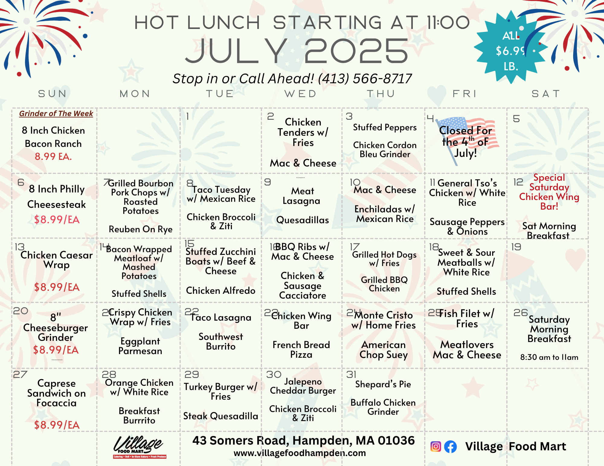 Lunch/Dinner Menus — Village Food Mart