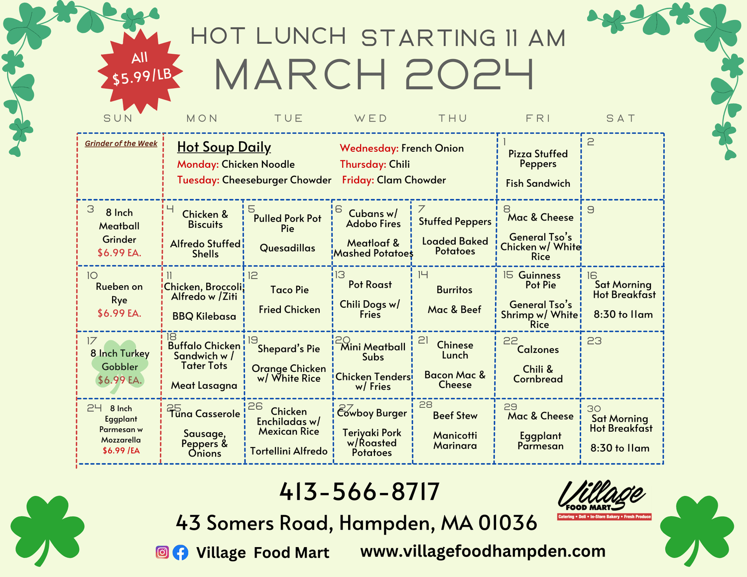 Lunch/Dinner Menus — Village Food Mart
