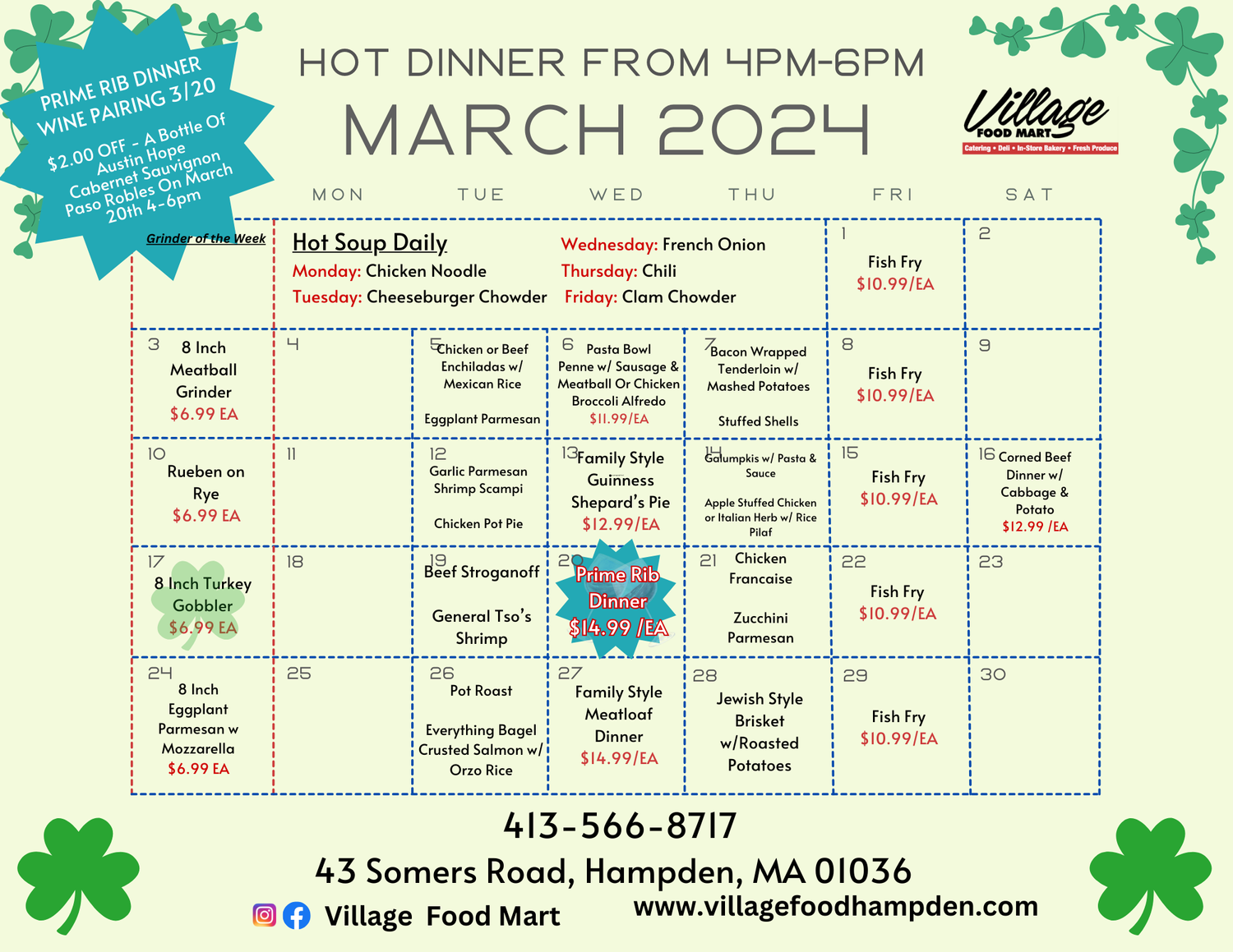 Lunch/Dinner Menus — Village Food Mart