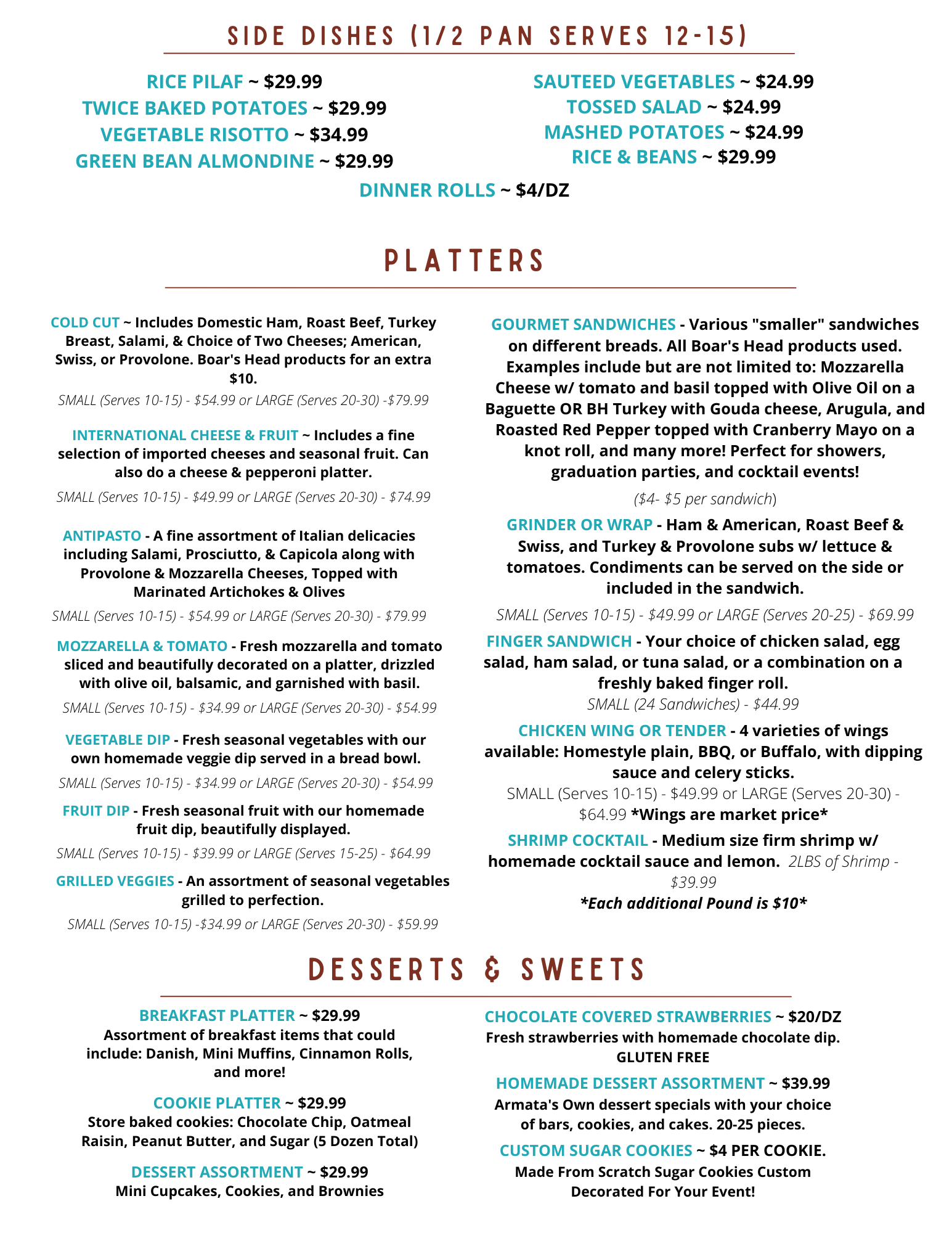 Catering Menu — Village Food Mart