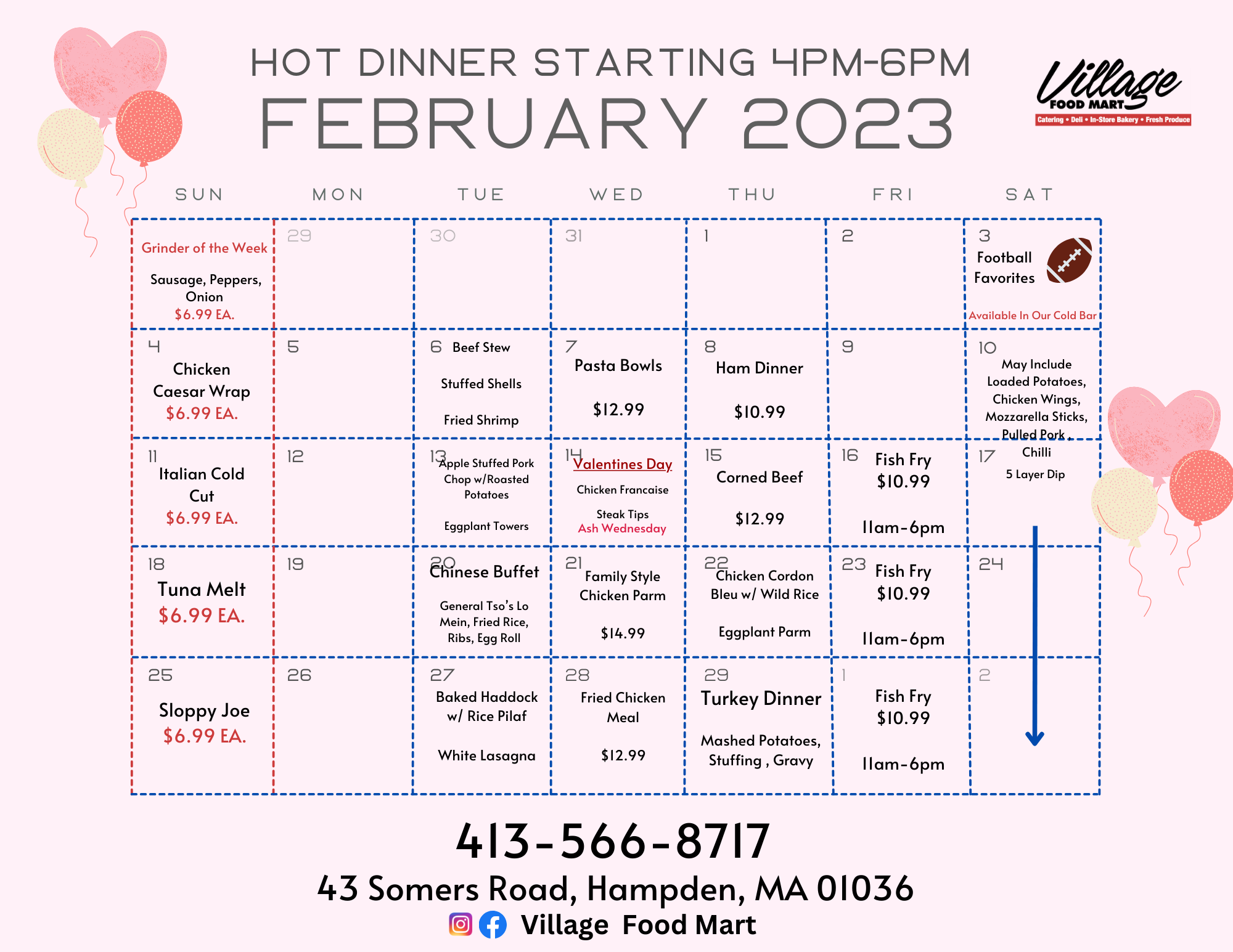 Lunch/Dinner Menus — Village Food Mart