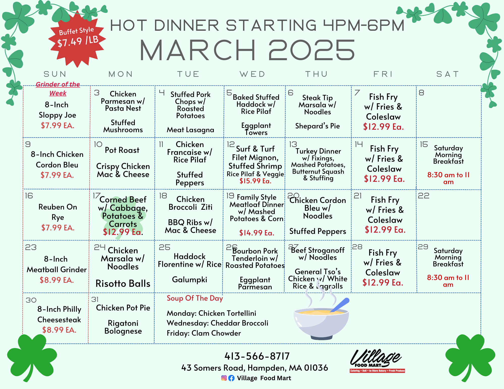 Lunch/Dinner Menus — Village Food Mart