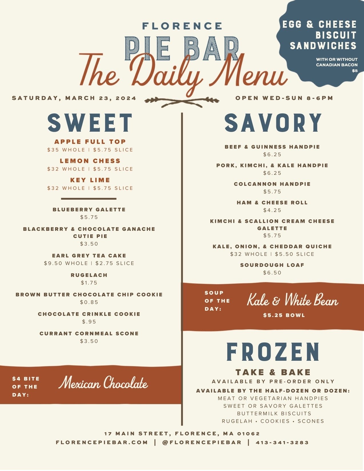 Daily Menu — Florence Pie Bar