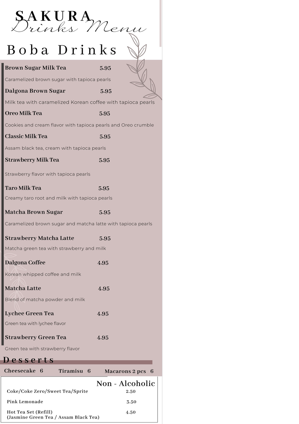 Menu Drinks — Sakura