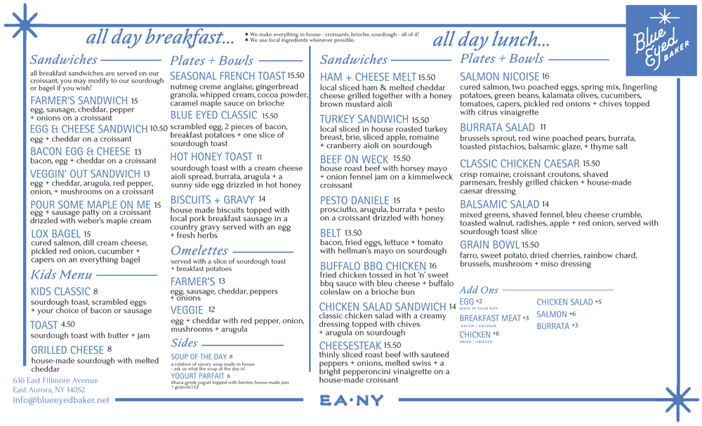 Blue Eyed Baker's Menu - Artisan Baked Delights in East Aurora, NY