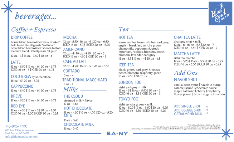 Blue Eyed Baker's Menu - Artisan Baked Delights in East Aurora, NY