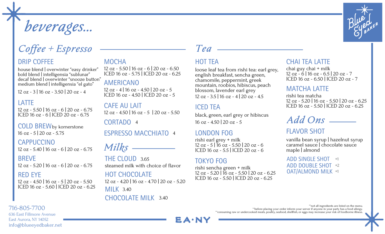 Blue Eyed Baker's Menu - Artisan Baked Delights in East Aurora, NY