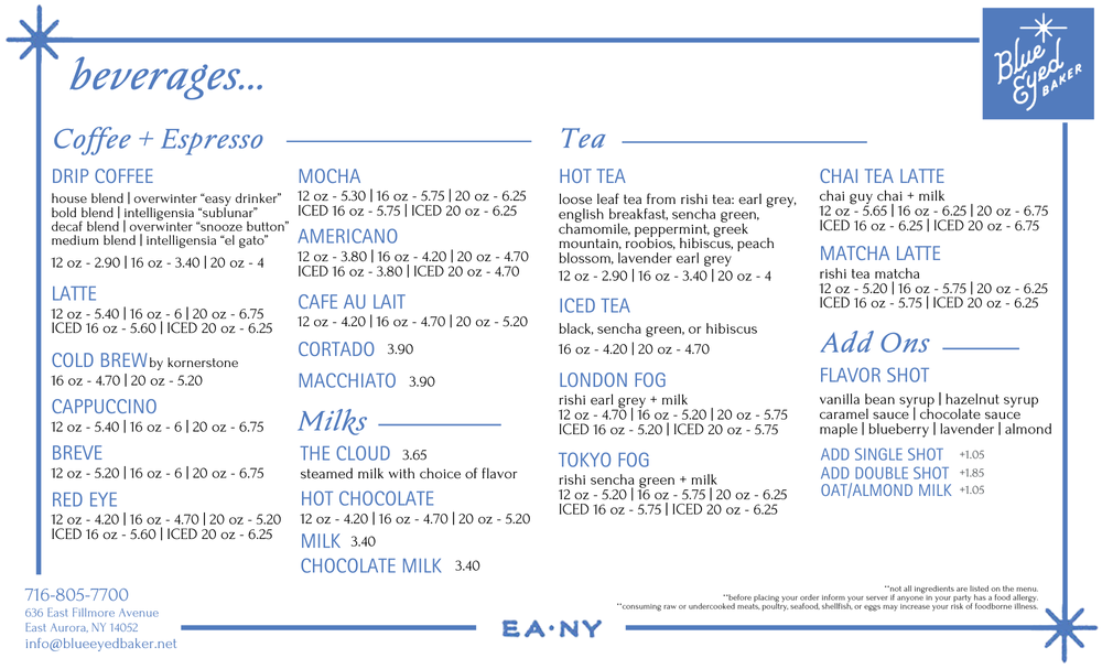 Blue Eyed Baker's Menu - Artisan Baked Delights in East Aurora, NY