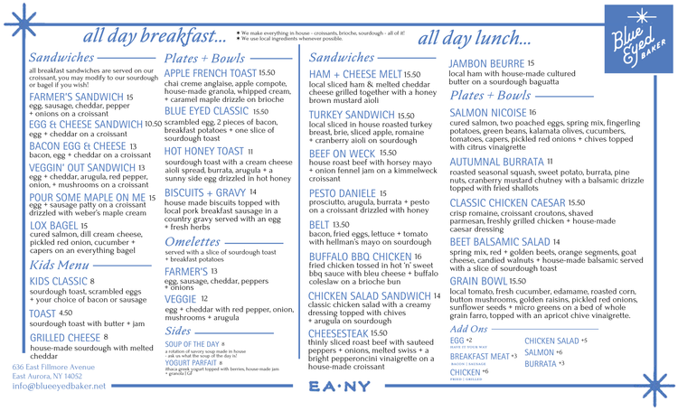 Blue Eyed Baker's Menu - Artisan Baked Delights in East Aurora, NY