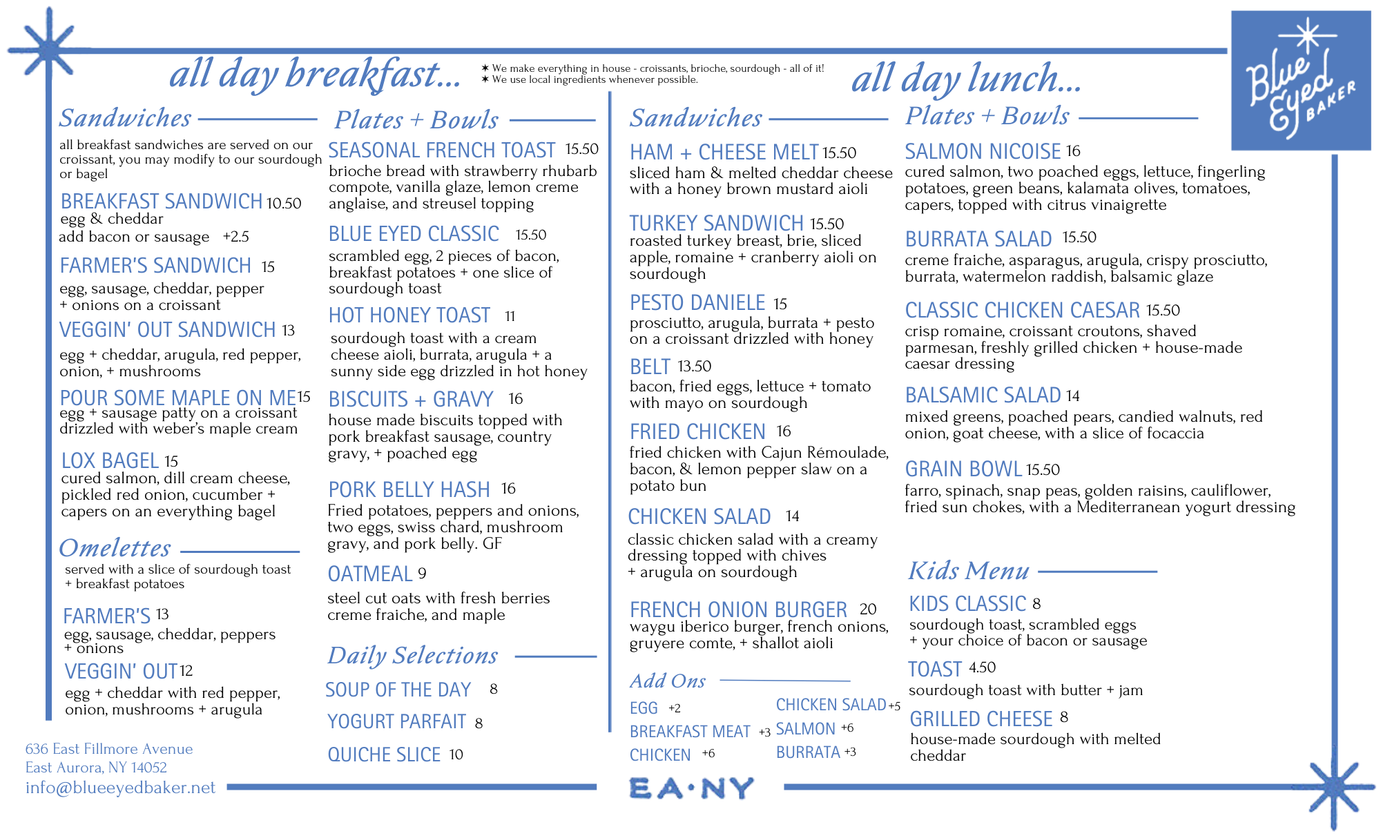 Blue Eyed Baker's Menu - Artisan Baked Delights in East Aurora, NY