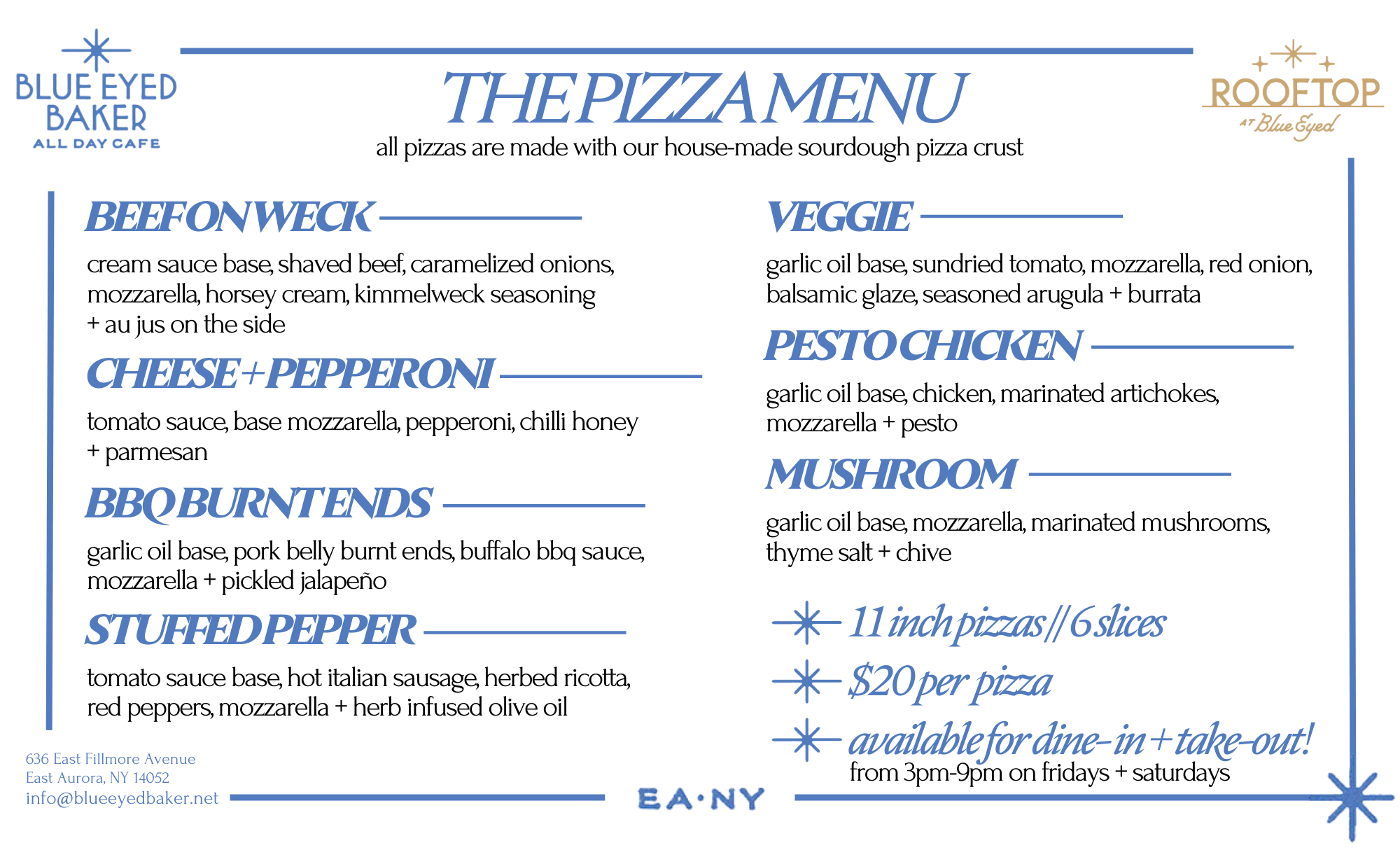 Blue Eyed Baker's Menu - Artisan Baked Delights in East Aurora, NY