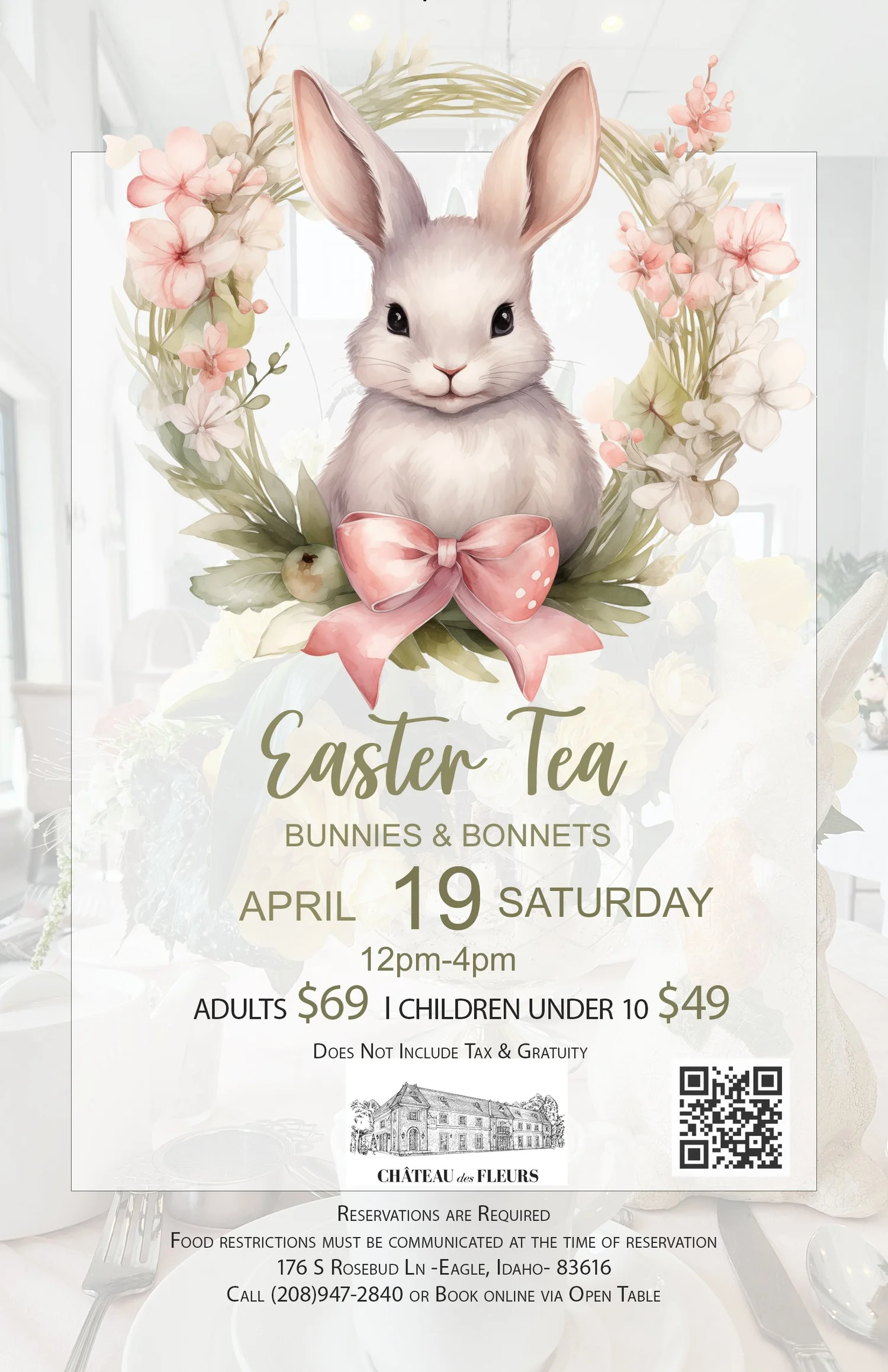 BUNNIES & BONNETS SATURDAY EASTER TEA- LIMITED EDITION — Chateau des Fleurs