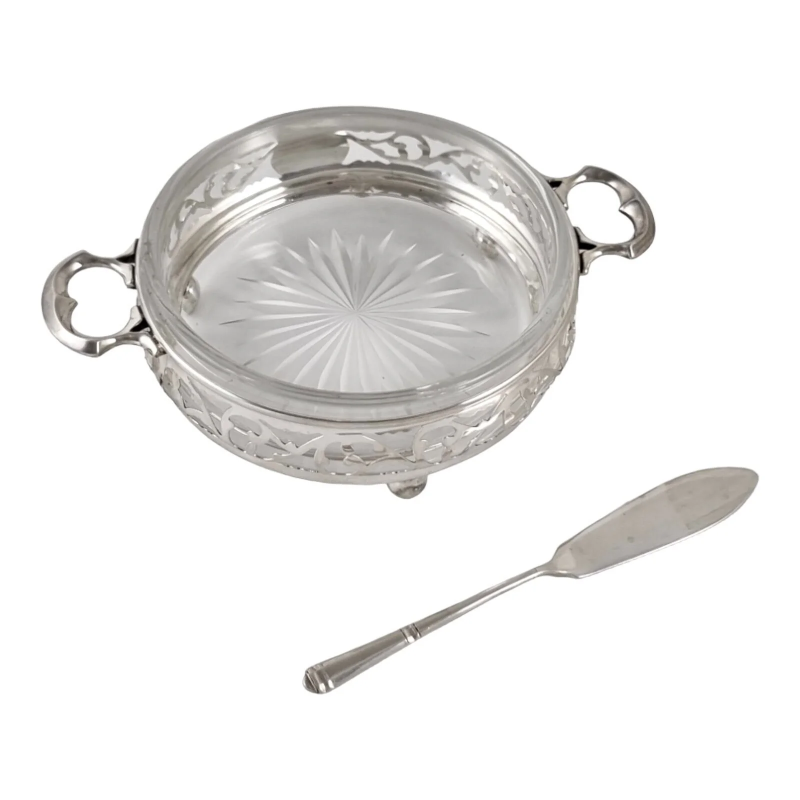 Edwardian Canadian Roden Bros sterling silver pierced butter / caviar ...