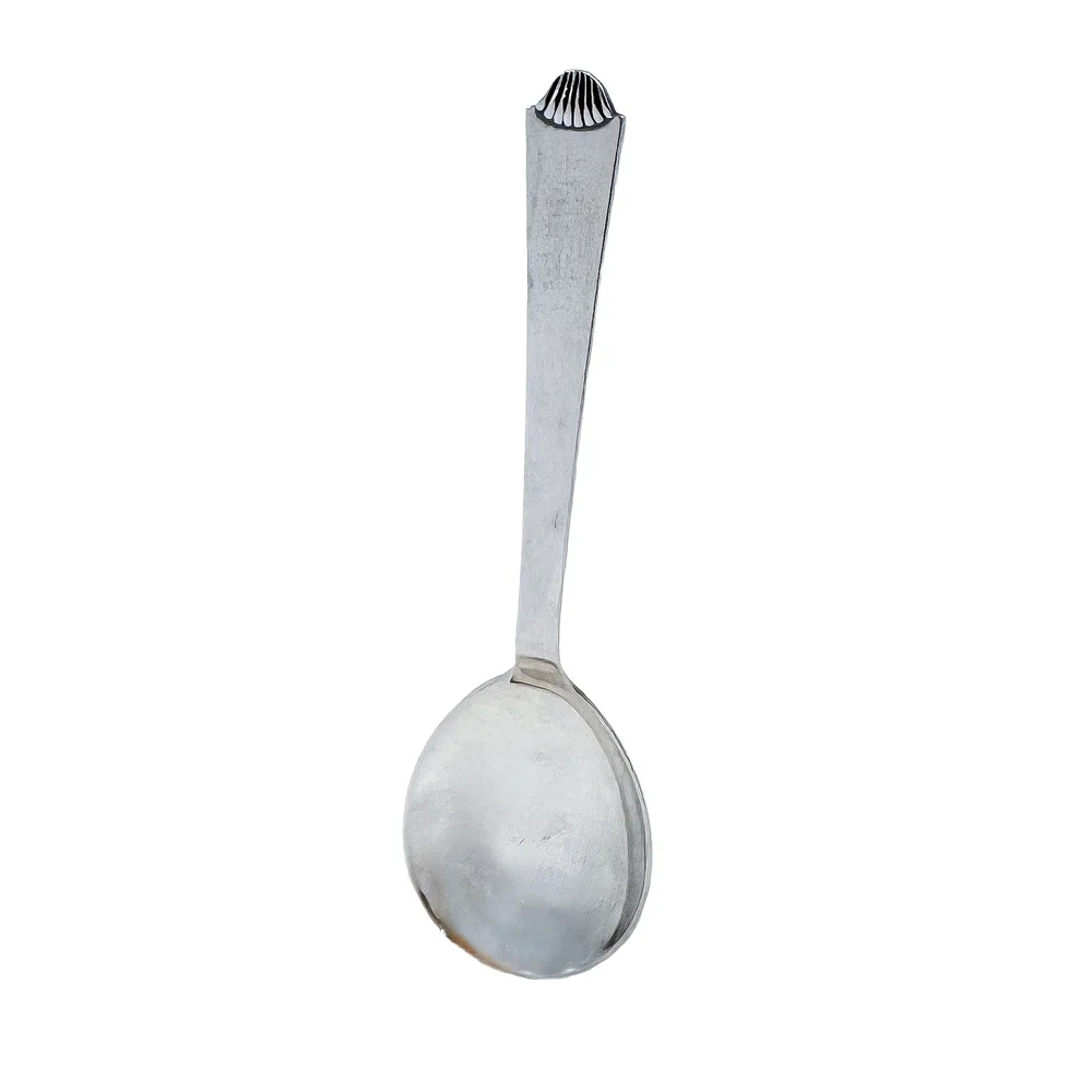 19th century Dutch silver tea strainer spoon with pastoral scene and ...