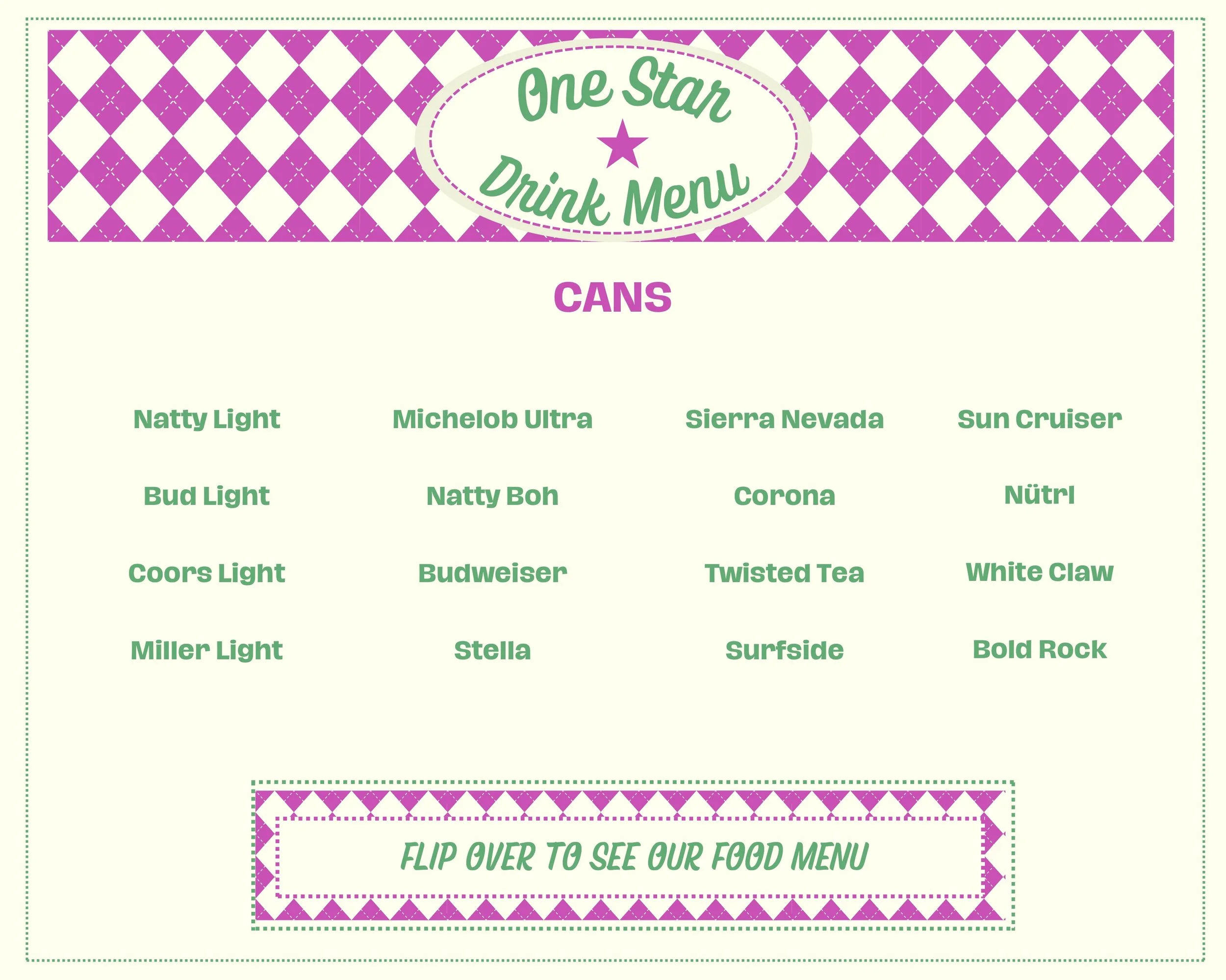 Menu — One Star Country Club