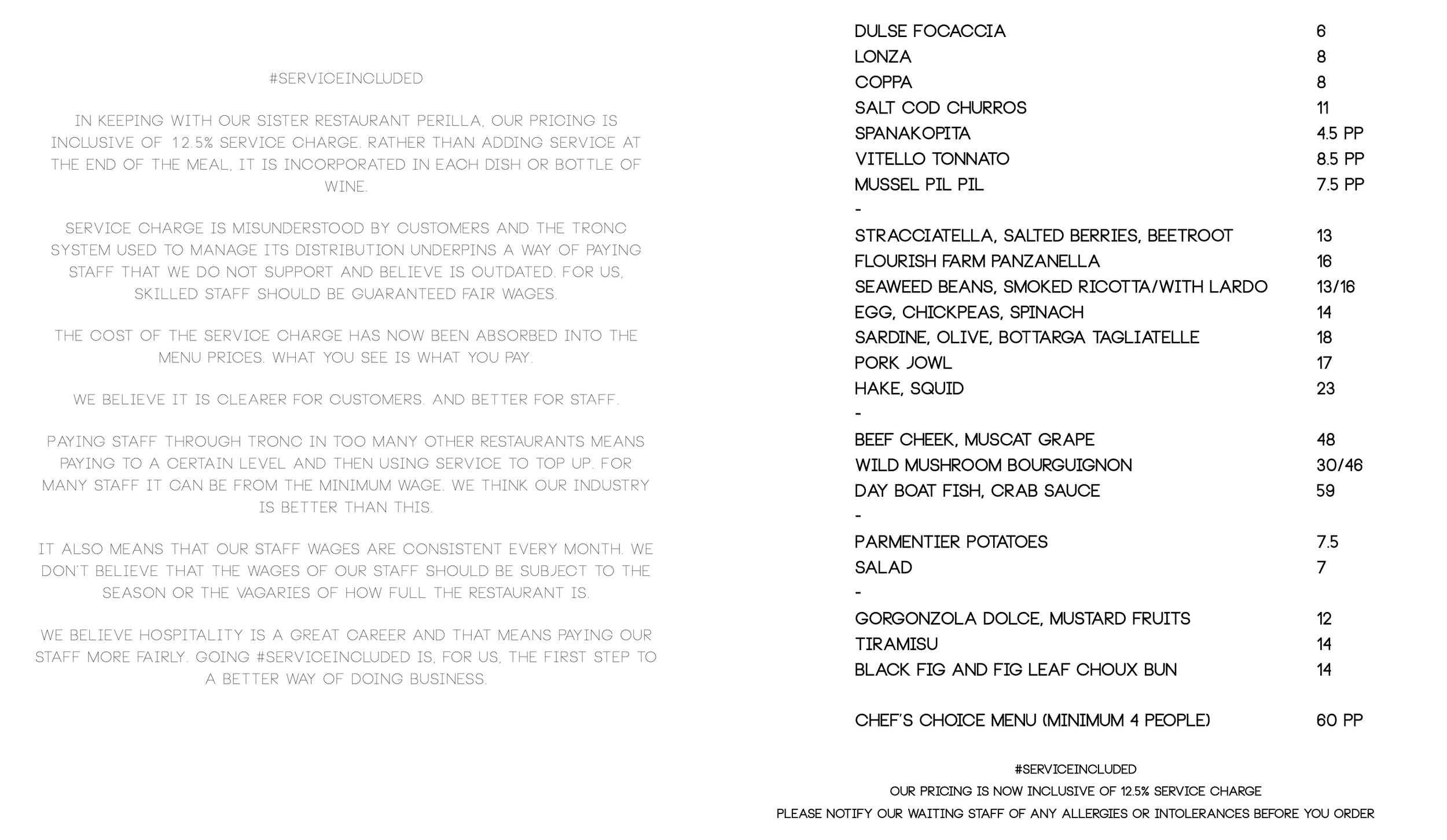 MENUS — Morchella Dining