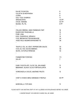 MENUS — Morchella Dining