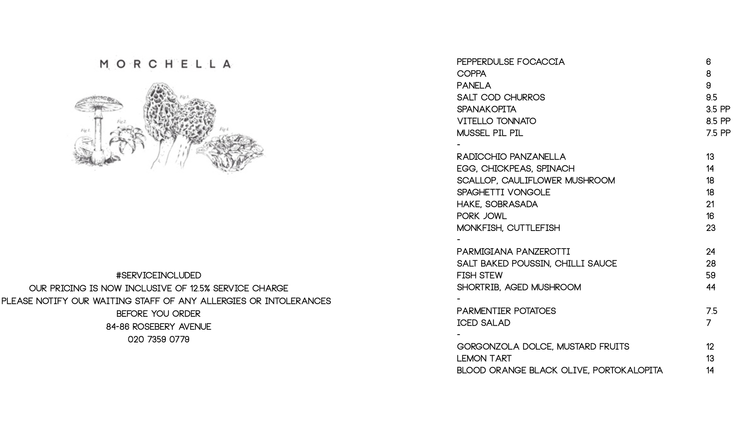 MENUS — Morchella Dining