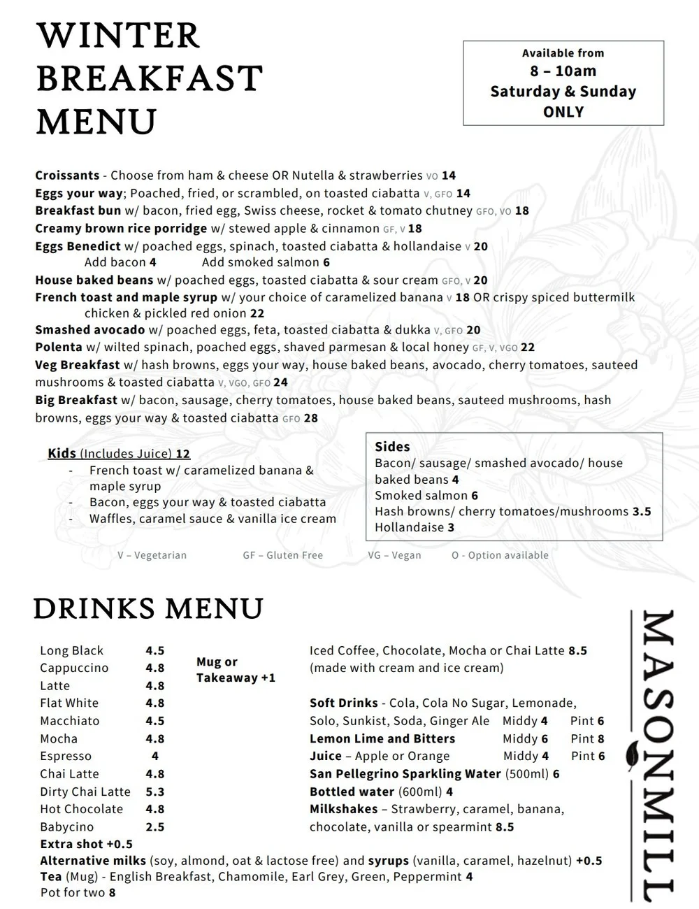Menu — Masonmill Perth Hills